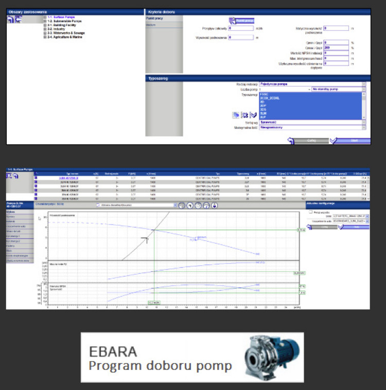 Program doboru pomp EBARA