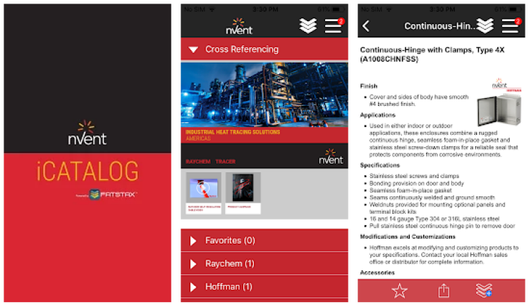 Aplikacja nVent iCatalog - prezentacja produktów nVent