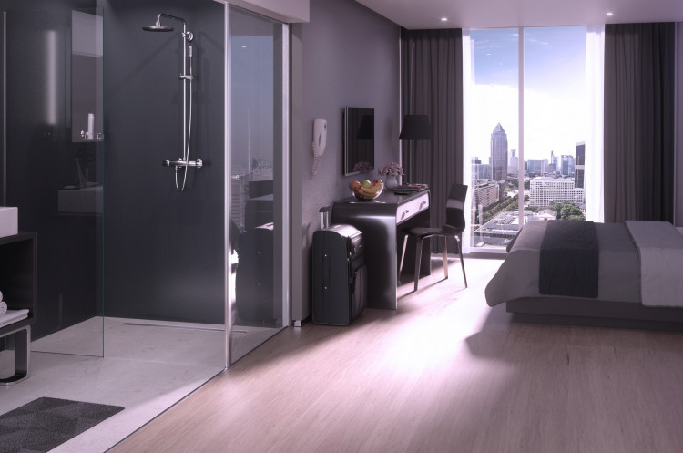 Linearis Compact - aranżacja hotelowa - odpływ liniowy