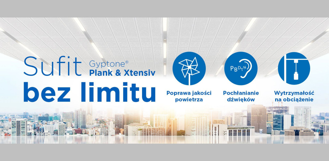 Lekki i komfortowy system sufitów podwieszanych Gyptone Plank&Xtensiv ...